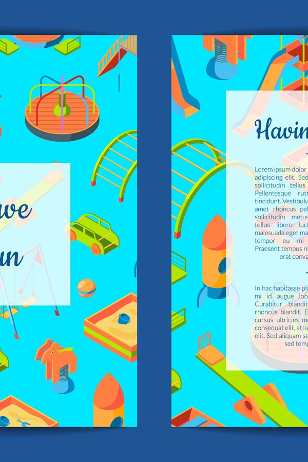 Vector isometric playground card, flyer illustration