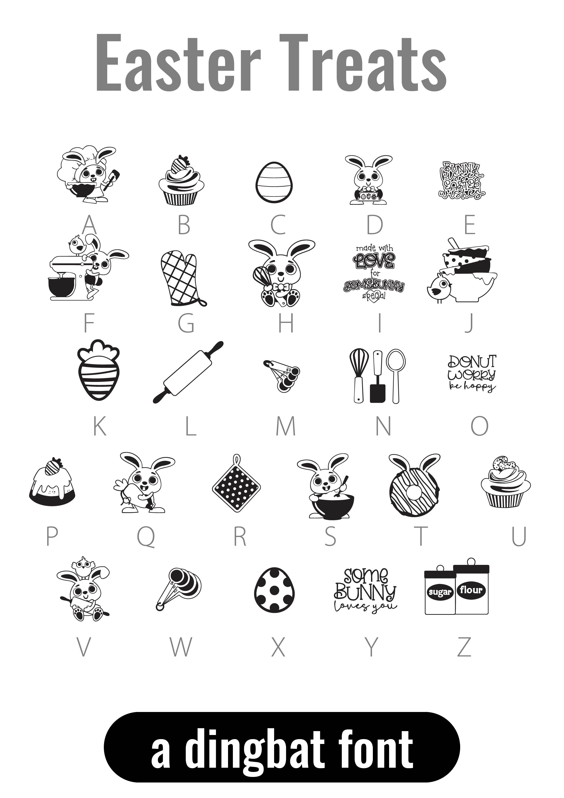 Two Easter Dingbat Fonts with 52 creative images