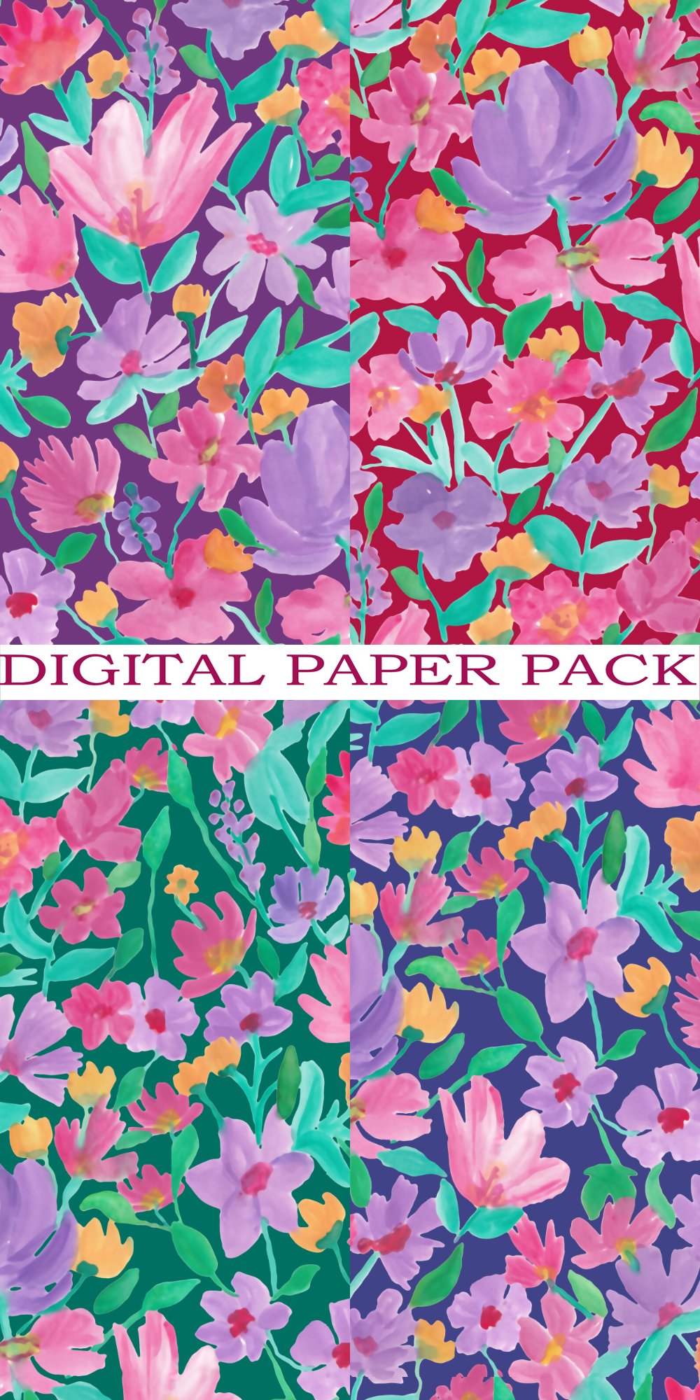 seamless hand drawn flower design digital paper pack