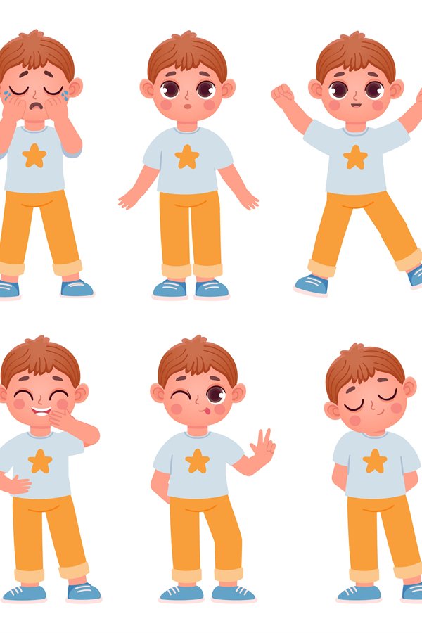Cartoon cute kid boy character expressions and emotions. Lit