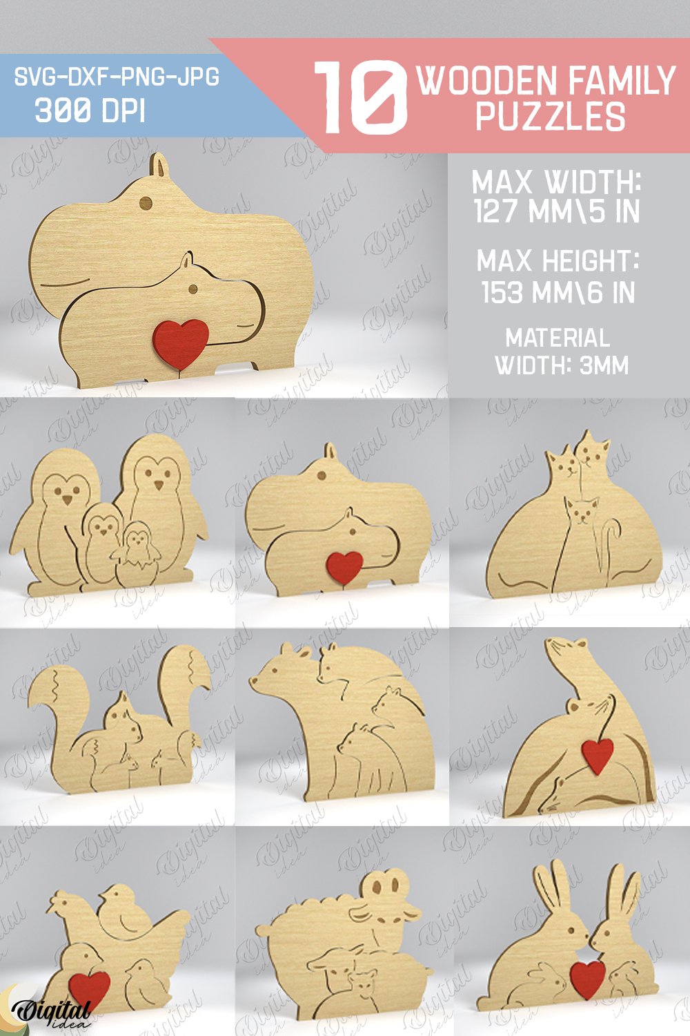 Family Figurines Bundle. Wooden Family Puzzle Laser Cut
