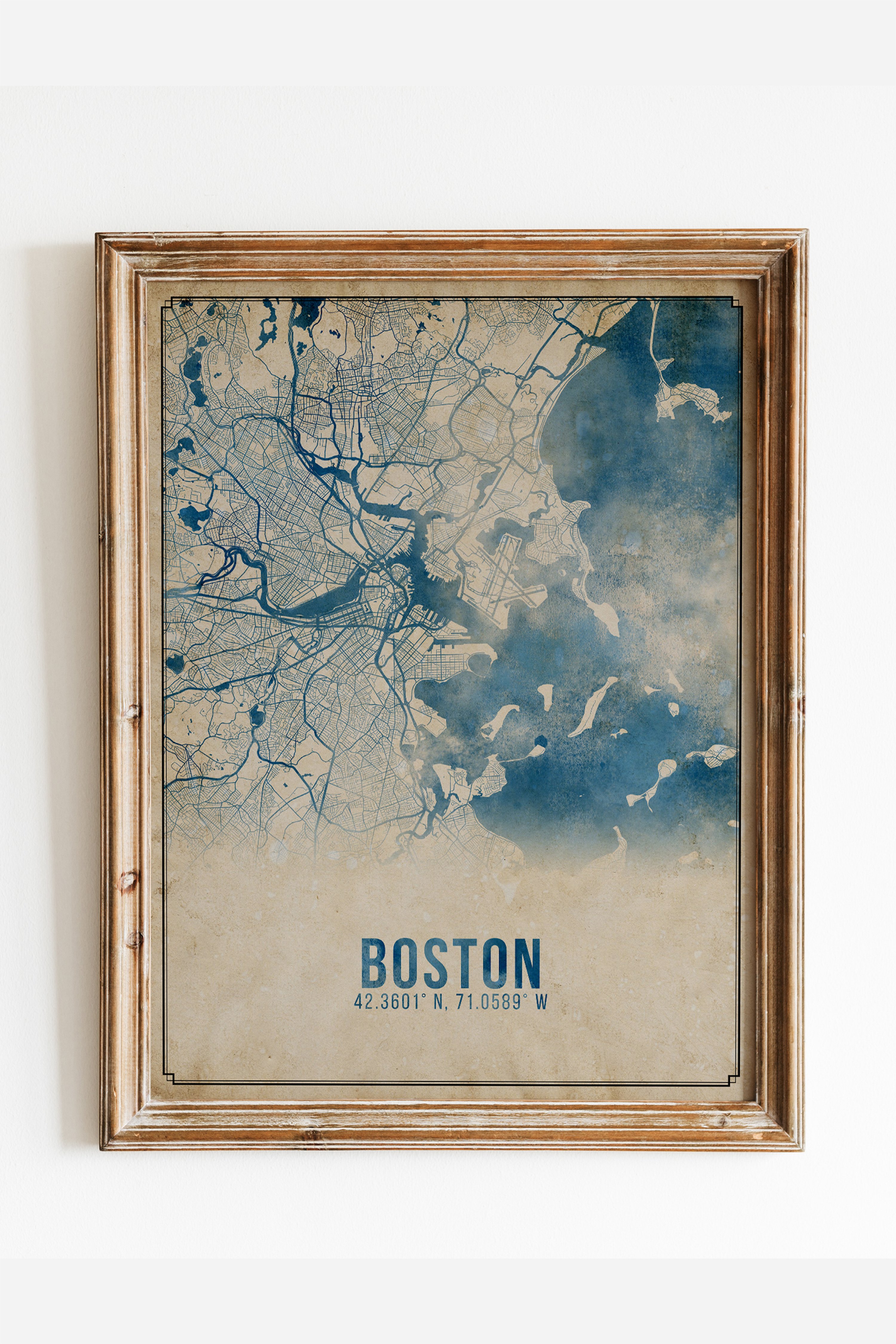 Boston Antique Watercolor City Map Poster