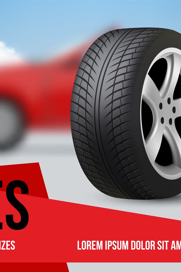 Wheel ads. Brochure template with car wheels automobile item