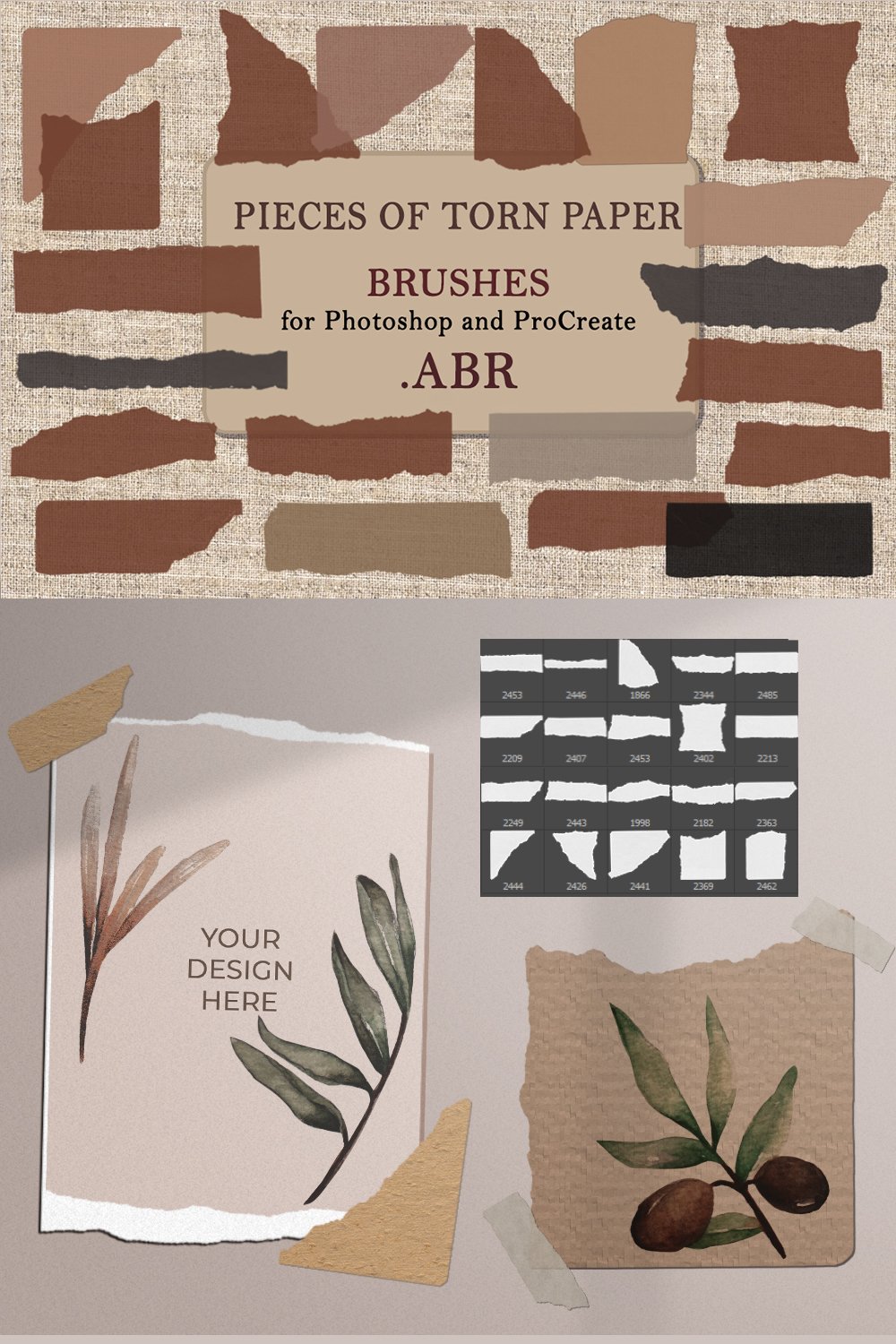 Pieces of torn paper.Brushes for Photoshop and ProCreate.ABR