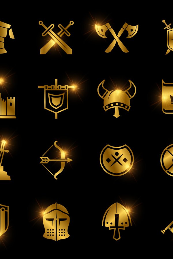Medieval warriors shield and sword vector icons (909185)