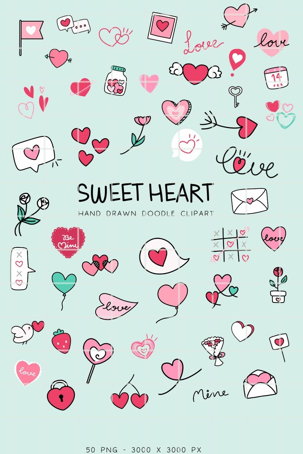 Sweet Heart Hand Drawn Doodle Clipart