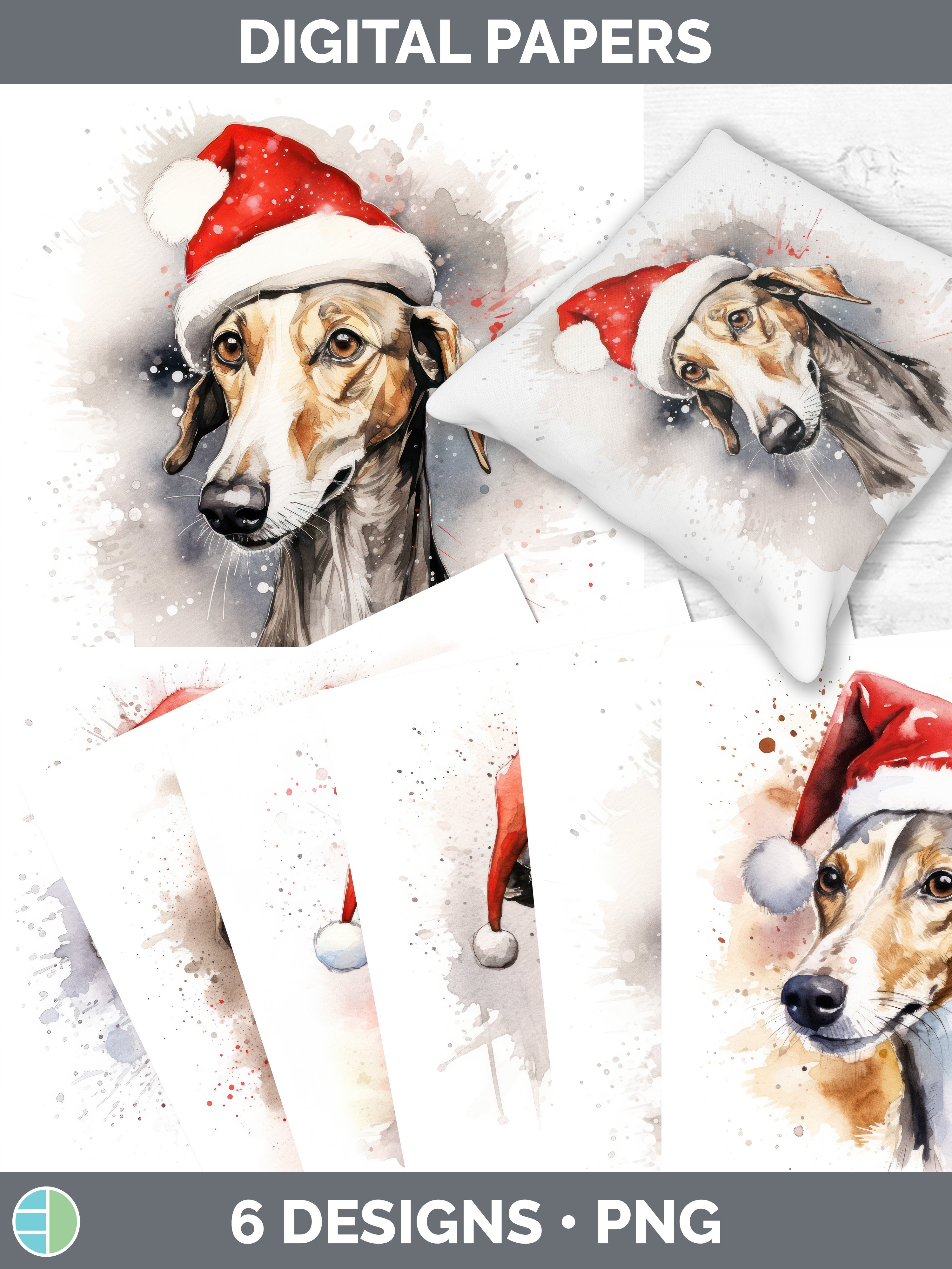 Christmas Santa Hat Greyhound Dog Paper Backgrounds | Digita