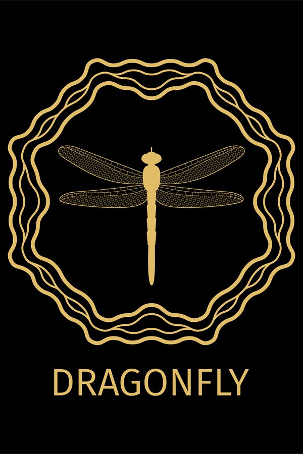 Dragonfly in calligraphy framework label
