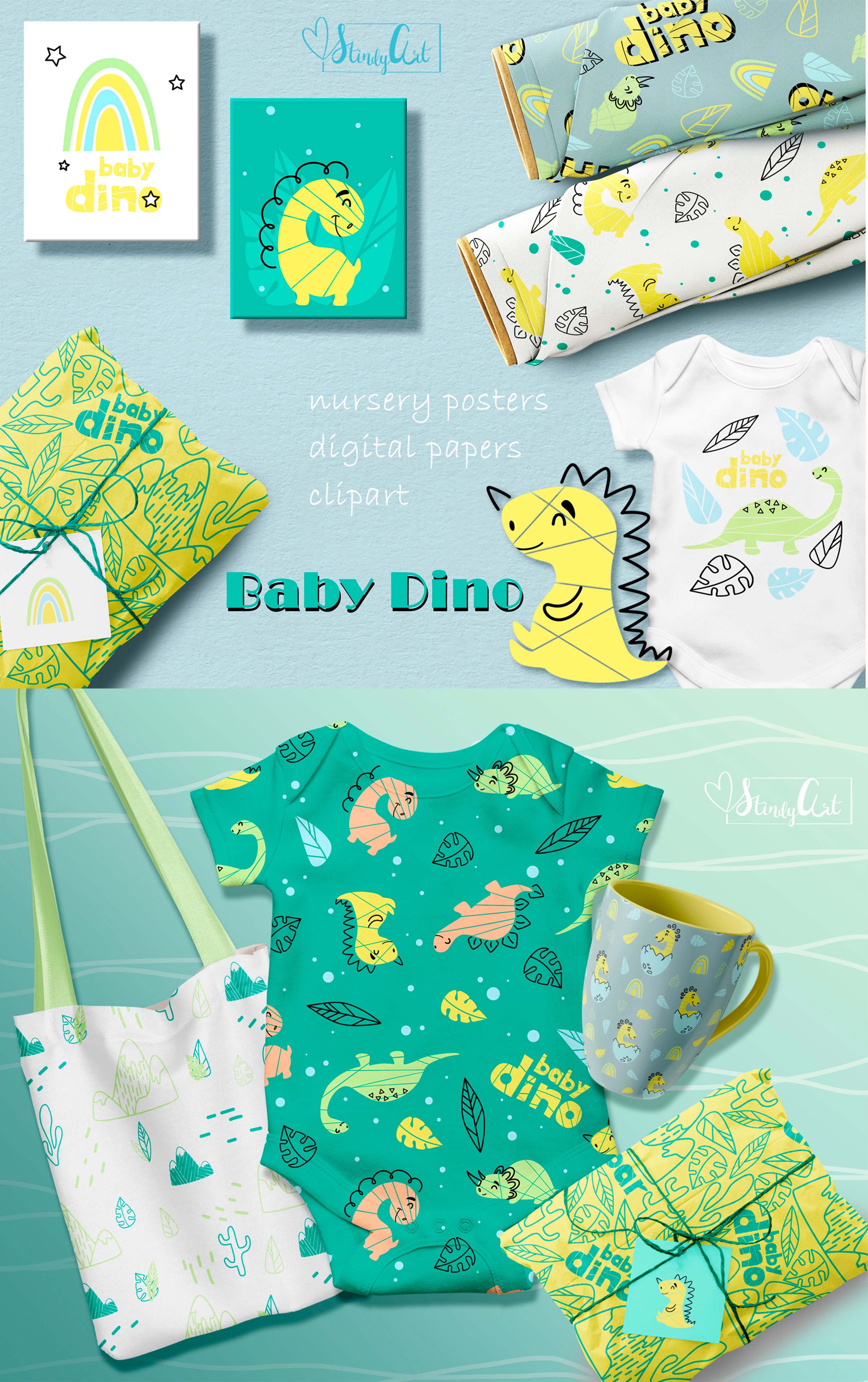 Dinosaur bundle-SVG/PNG clipart, kids posters, digital paper