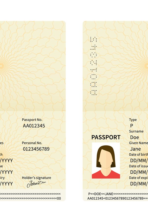 Male and female open passports. Vector identity document. Id