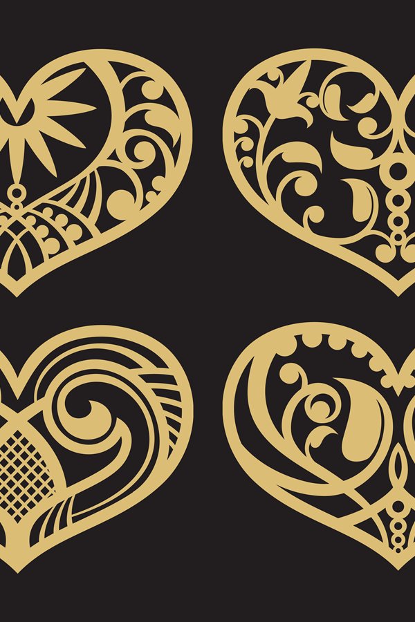 Lacy hearts, paper shapes love vector symbols