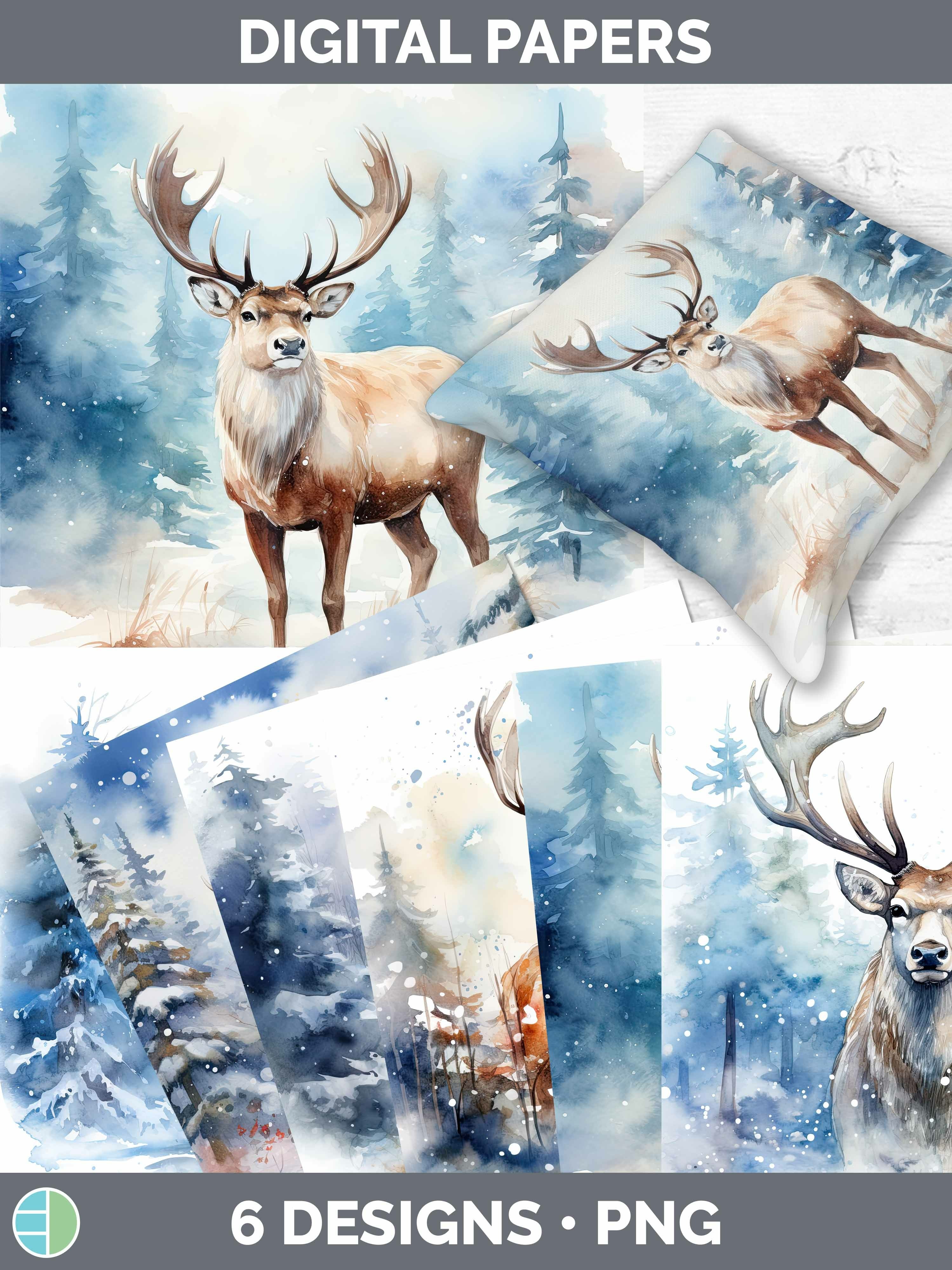Snow Reindeer Paper Backgrounds | Bundle Digital Scrapbook P
