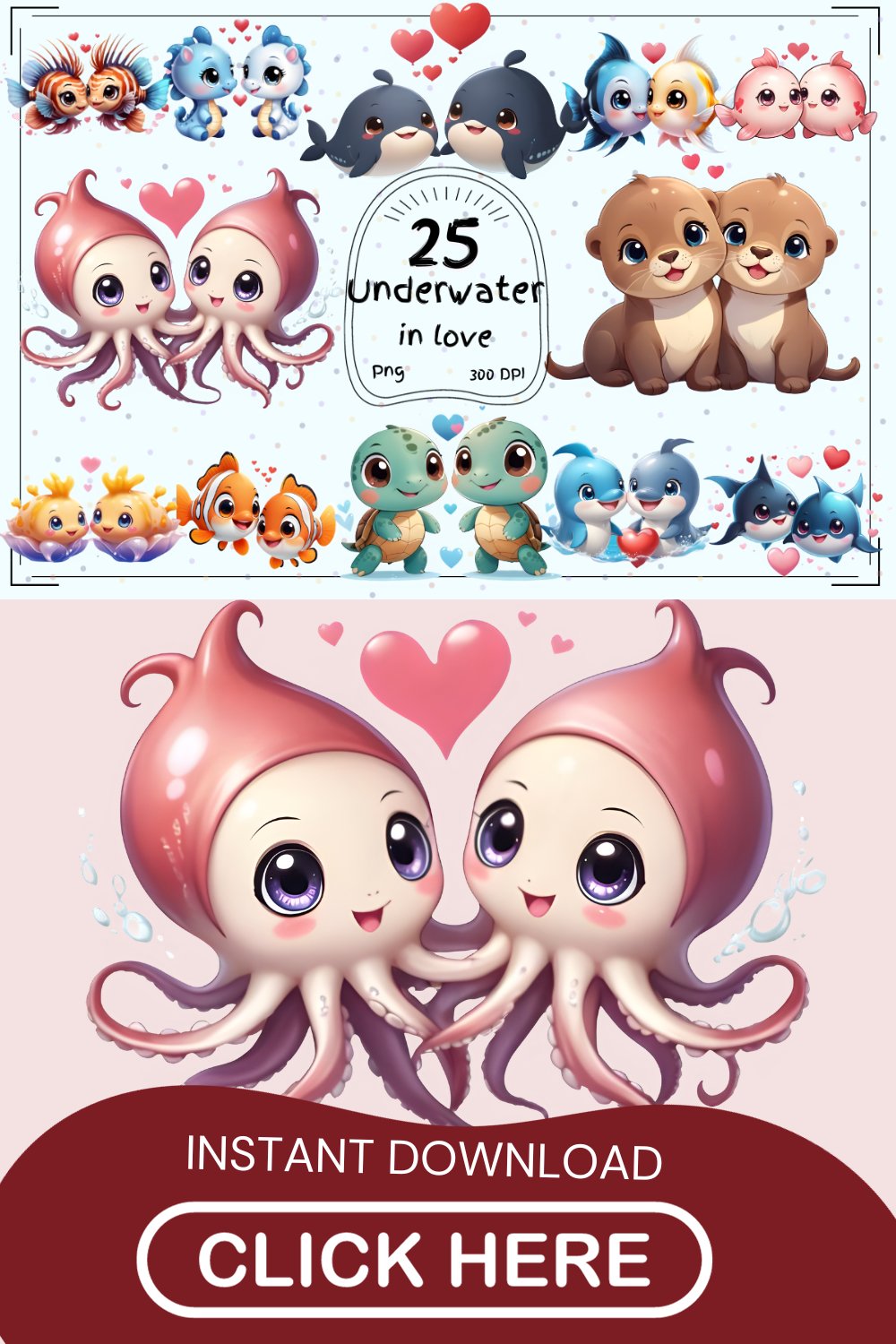 25 Underwater Love Clipart - Adorable Ocean Romance Graphics