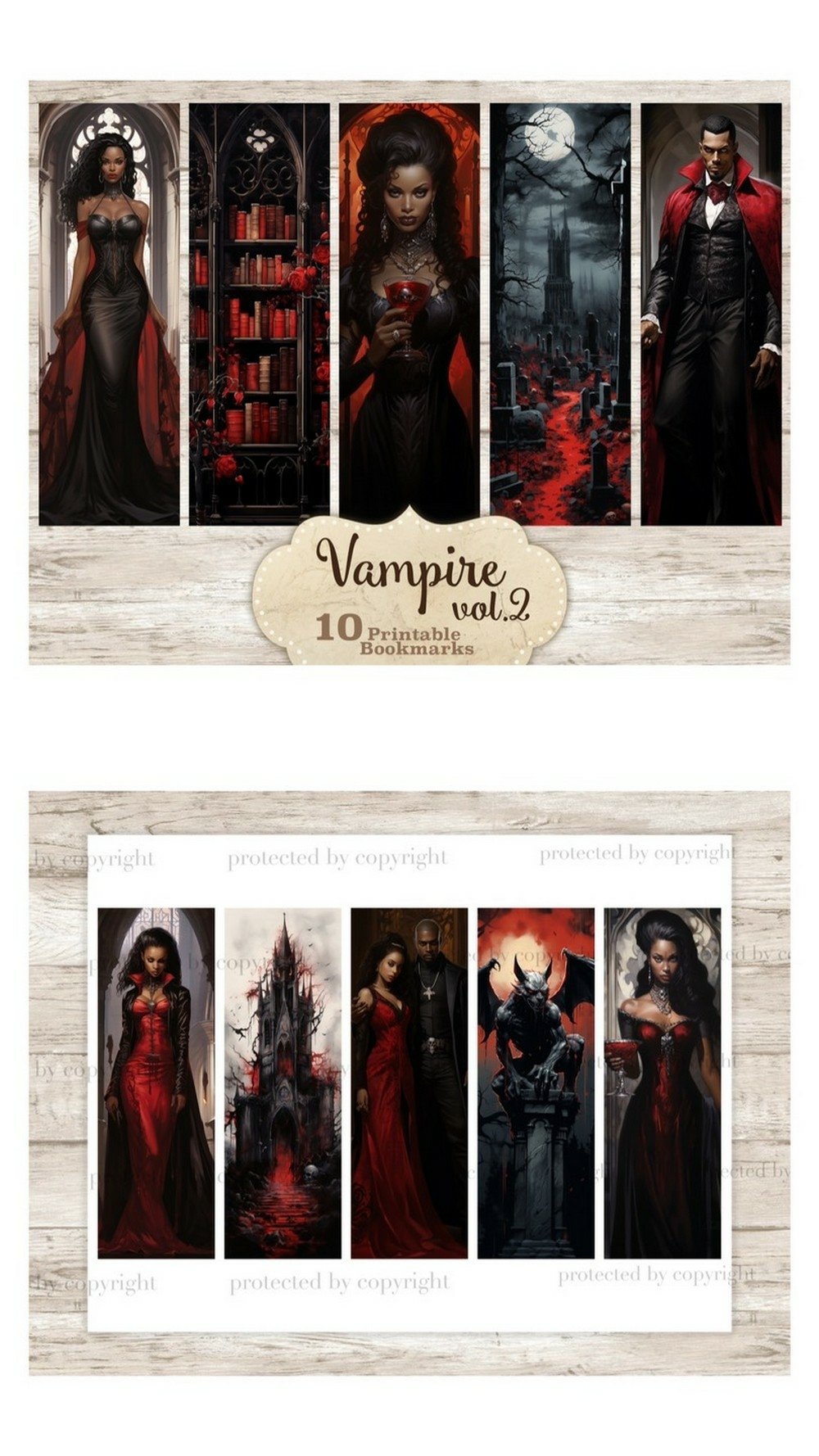 Black Skin Vampire Bookmarks | Gothic Printable