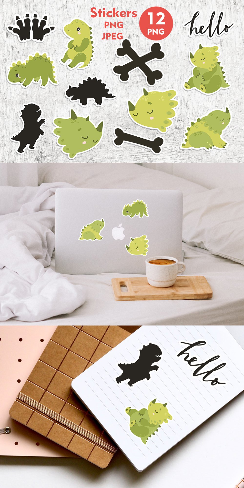 Dinosaur stickers. Printable Stickers. Dinosaur PNG