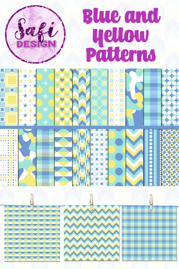 Digital Paper Backgrounds - Blue and Yellow Patterns