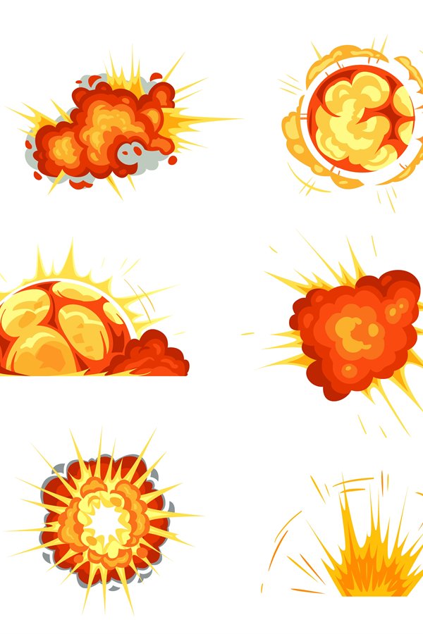 Cartoon explosions. Exploding bomb, fire cloud and (1009793)