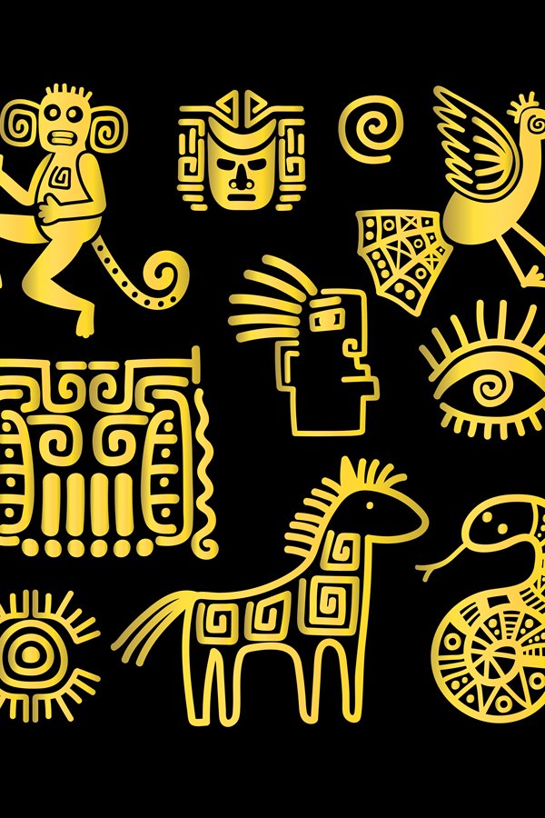 Aztec ancient animal golden symbols