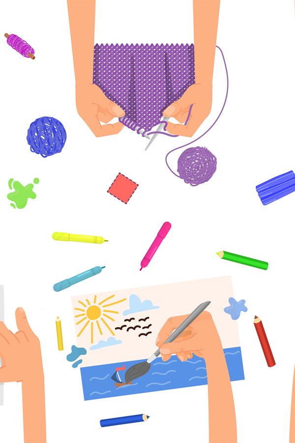 Creative kids lab. Art lesson, children fun craft activities