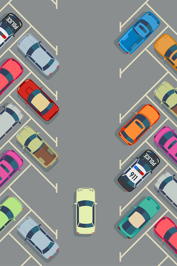 Parked cars on the parking top view, Vector urban transport