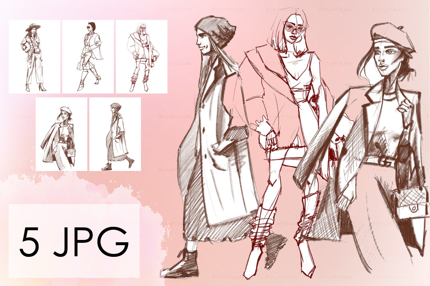 Sketches of fashion womans street style art