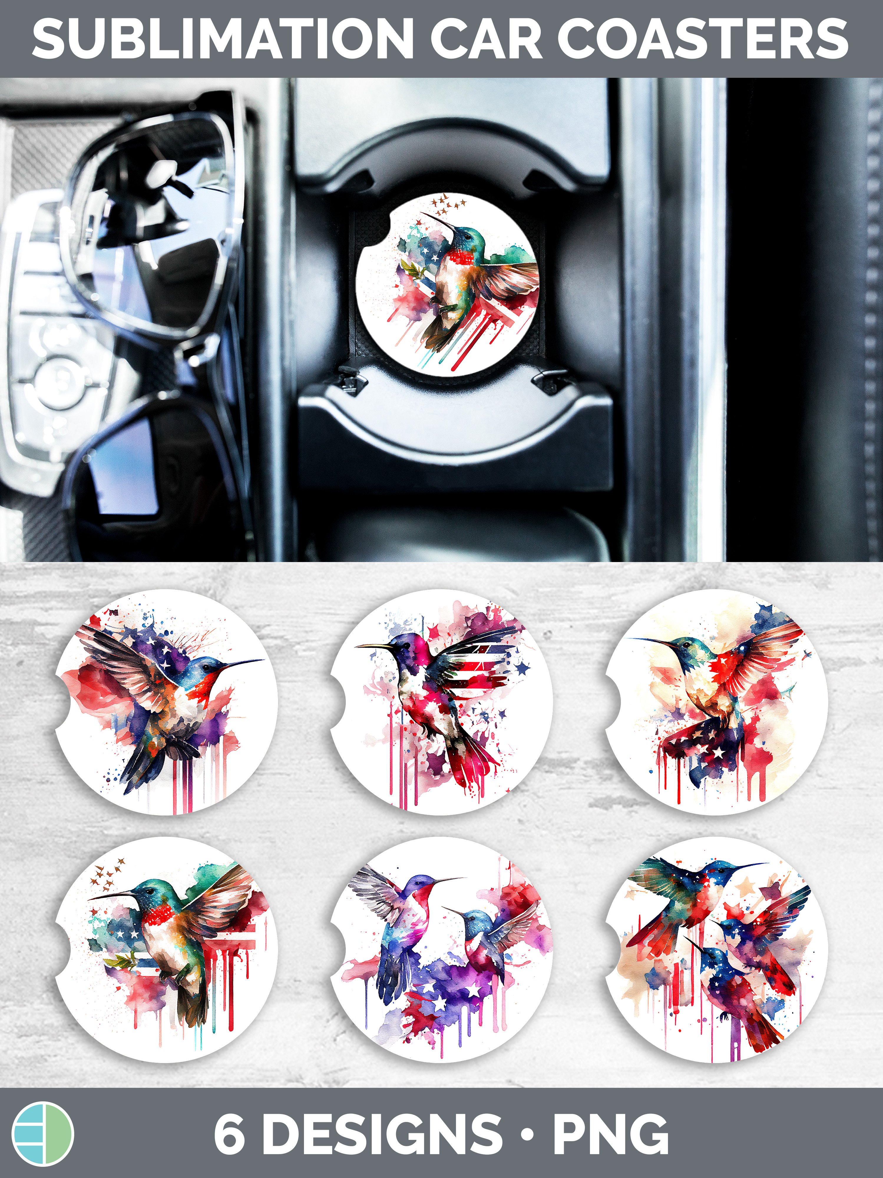 Patriotic Hummingbird Bird Car Coaster | Sublimation Coaster