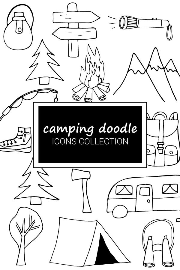 Camping doodle icon collection
