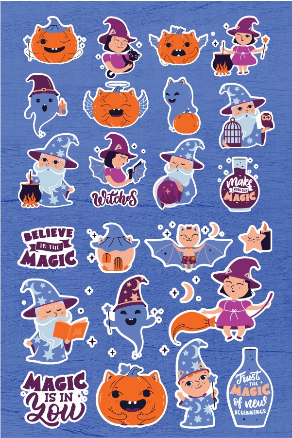 Magic printable stickers in png, svg, jpg. Halloween bundle