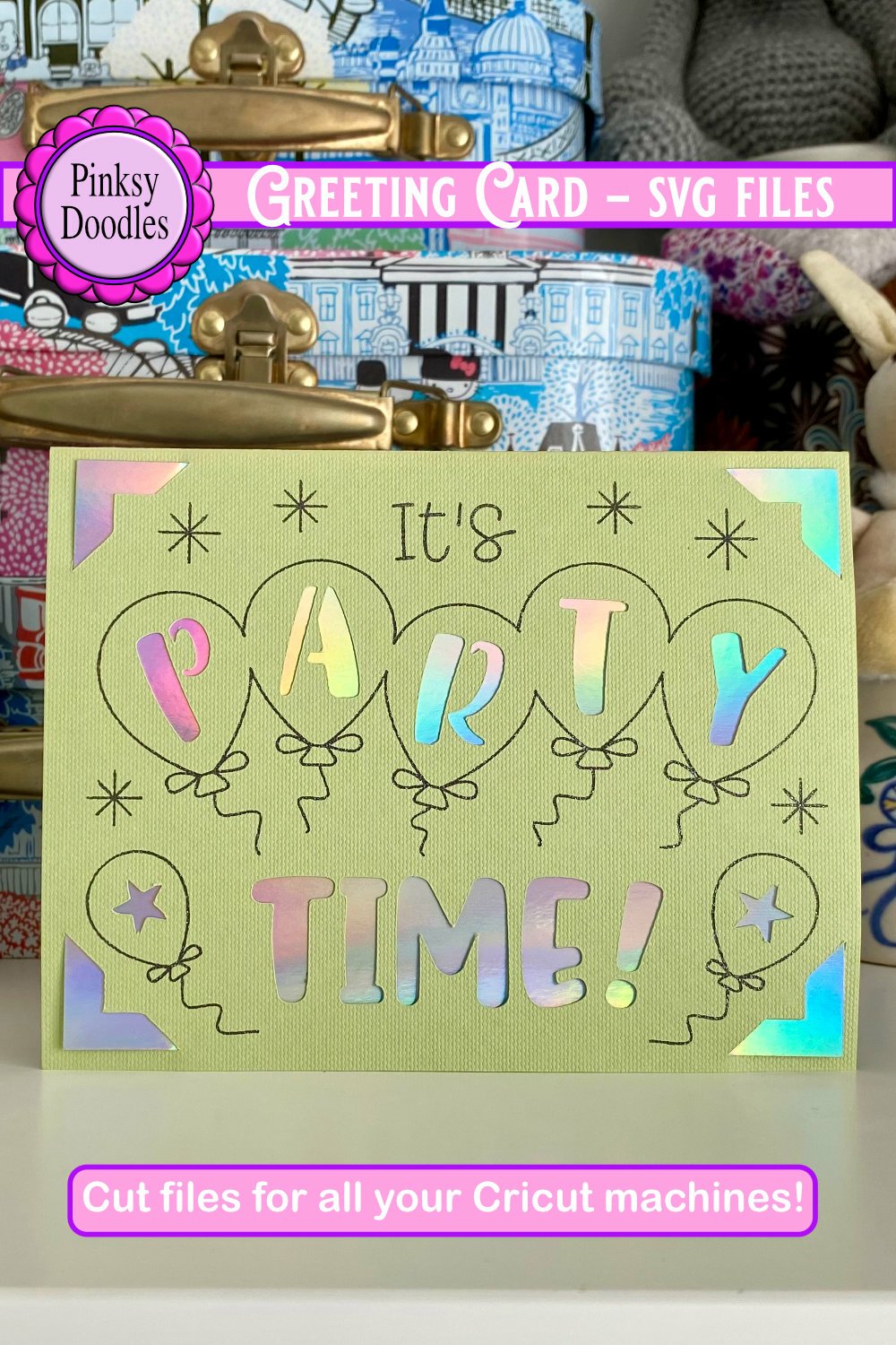 party invitation card with balloons svg cut files