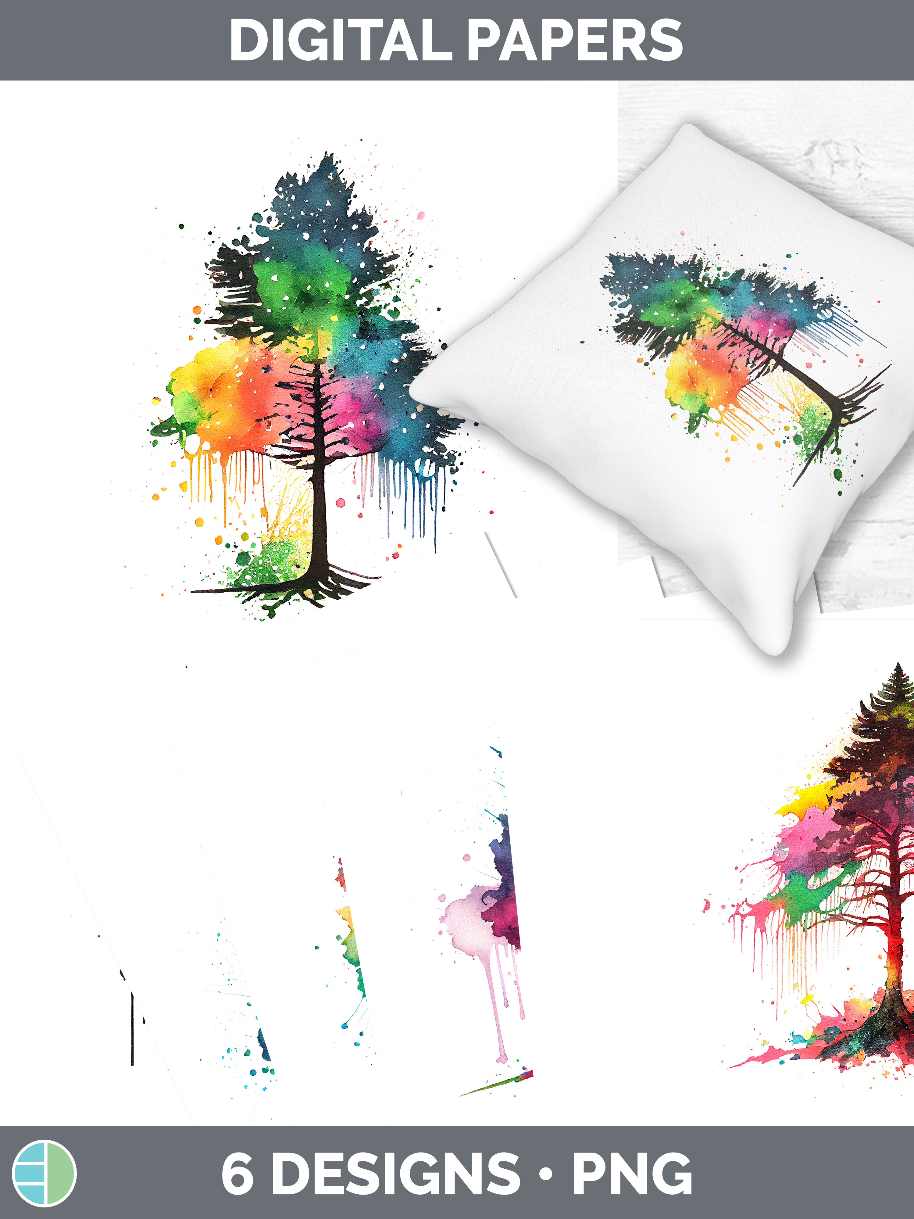 Rainbow Pine Trees Paper Backgrounds | Digital Scrapbook Pap