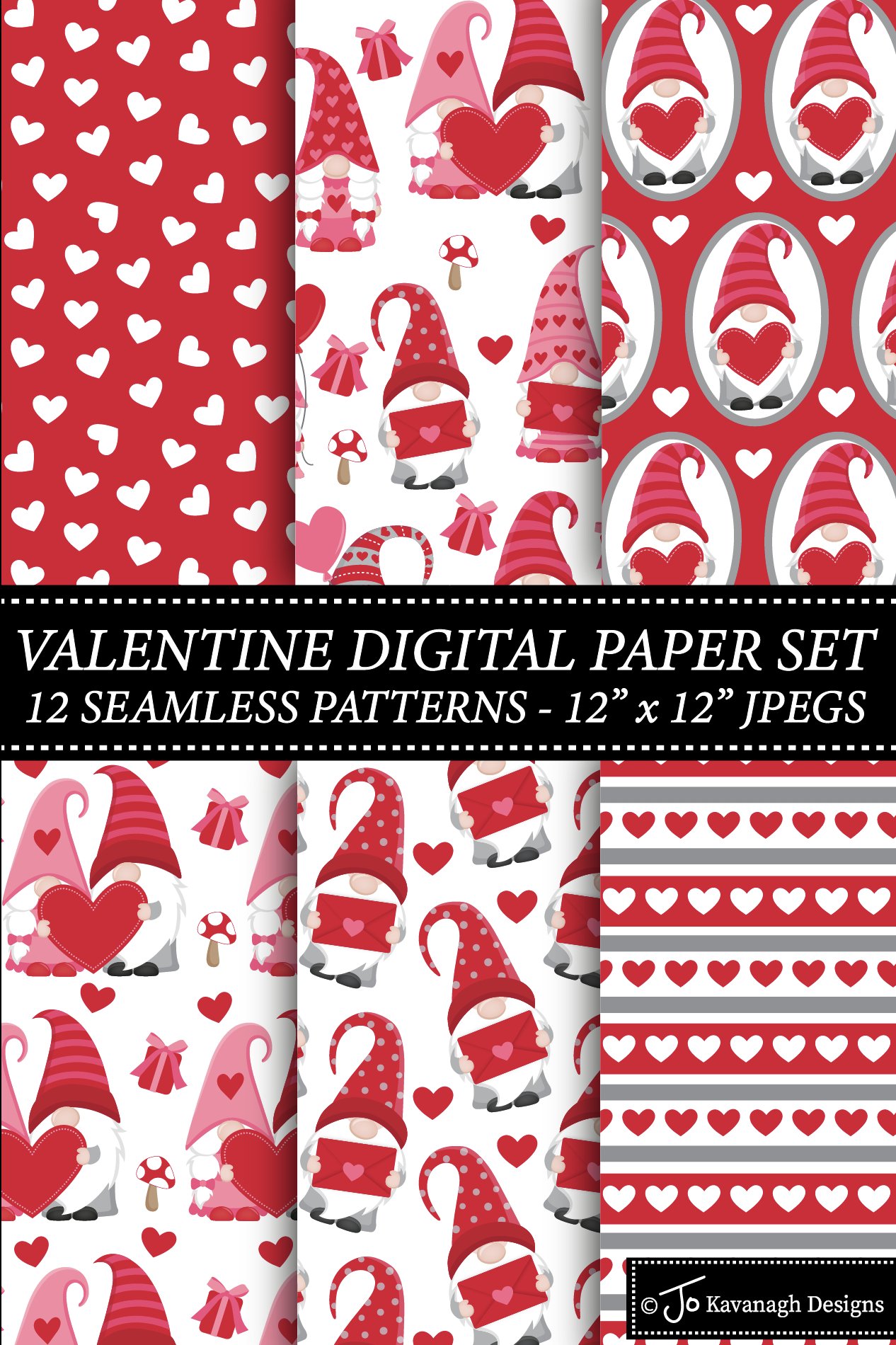Valentine digital paper, Valentine gnomes