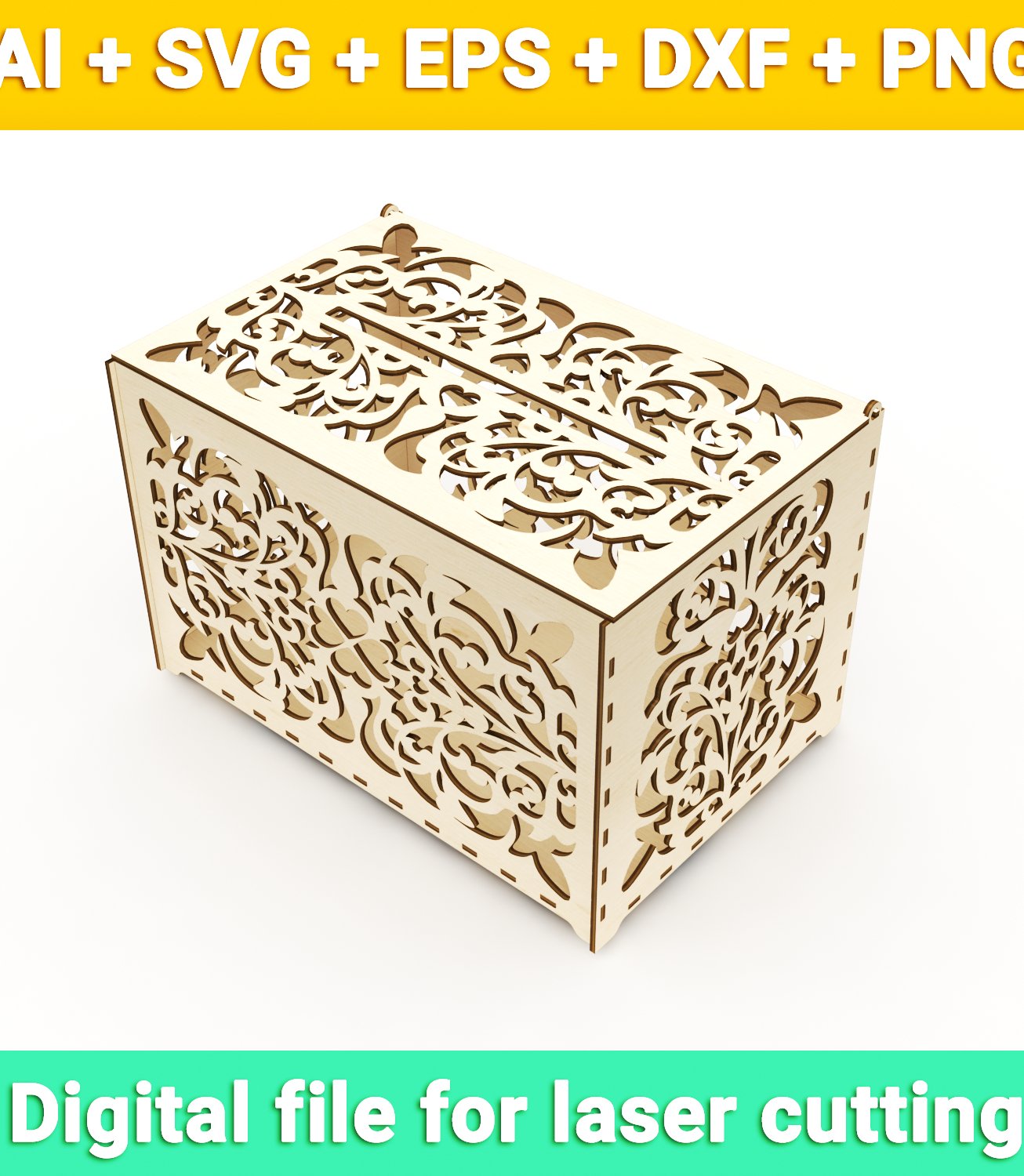 Ornamental letter box with lid vector for CNC svg vectorfile