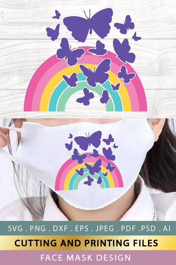 Rainbow Butterfly Mask SVG PNG EPS DXF Face Mask SVG File
