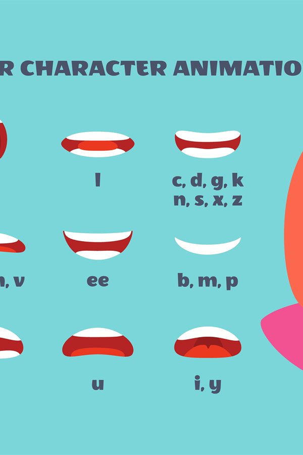 Mouth sync. Girl face with lips talking expression. Articula