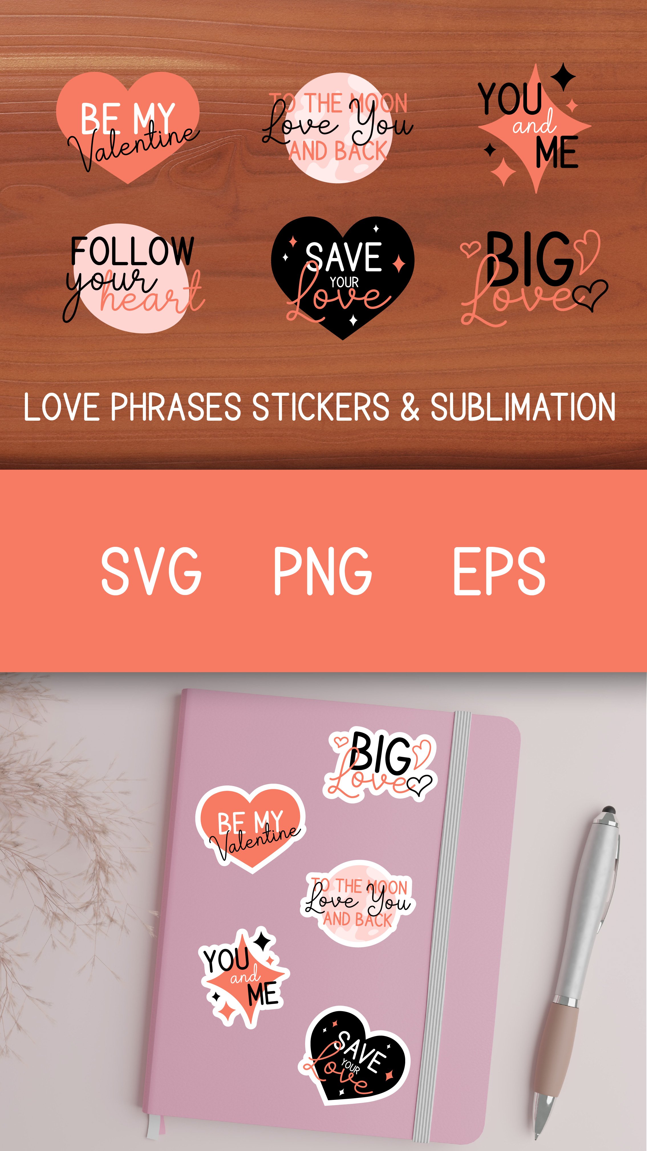 Love Stickers PNG | Valentines Day SVG | Quotes Sublimation