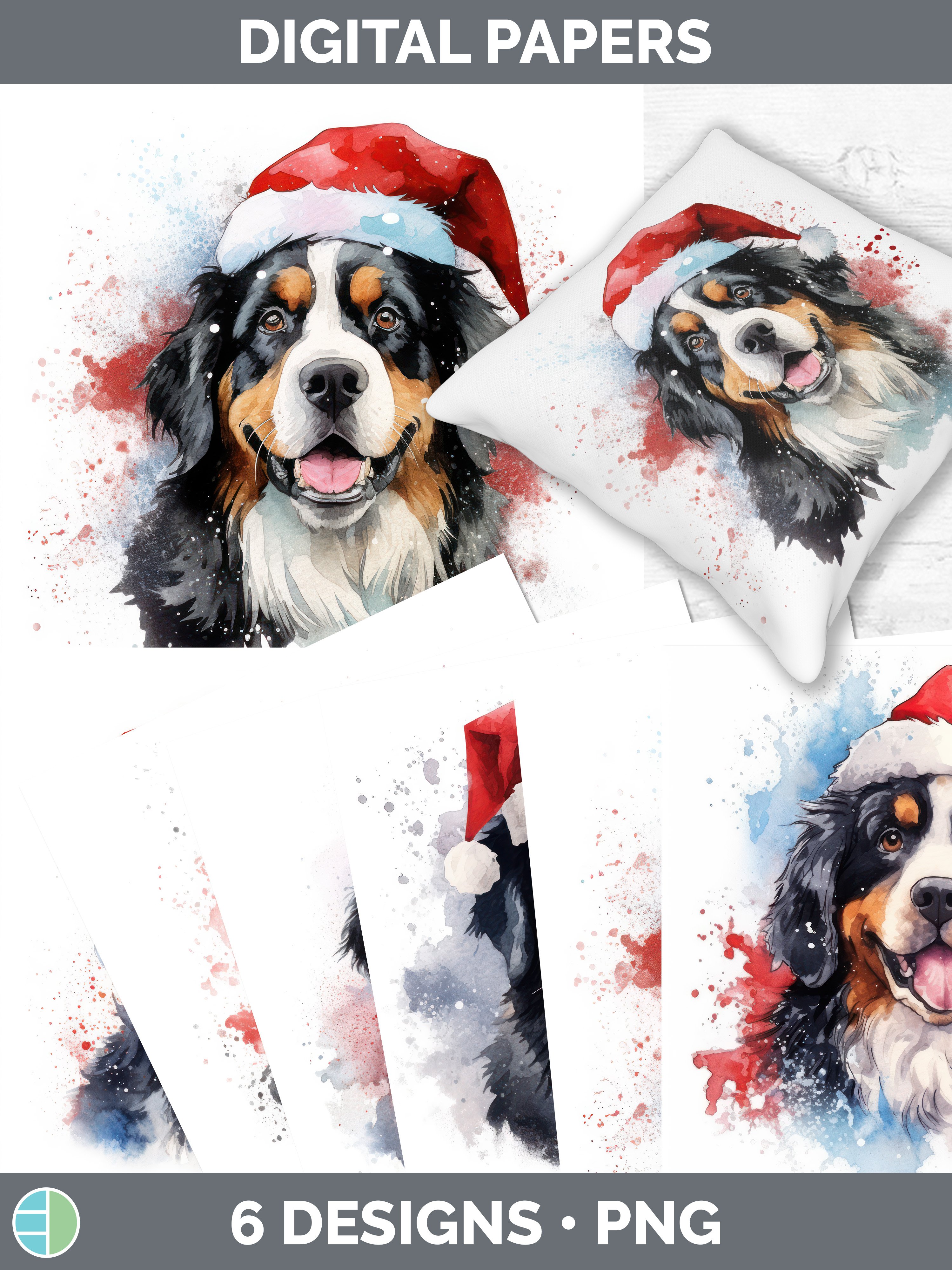 Christmas Santa Hat Bermese Mountain Dog Paper Backgrounds