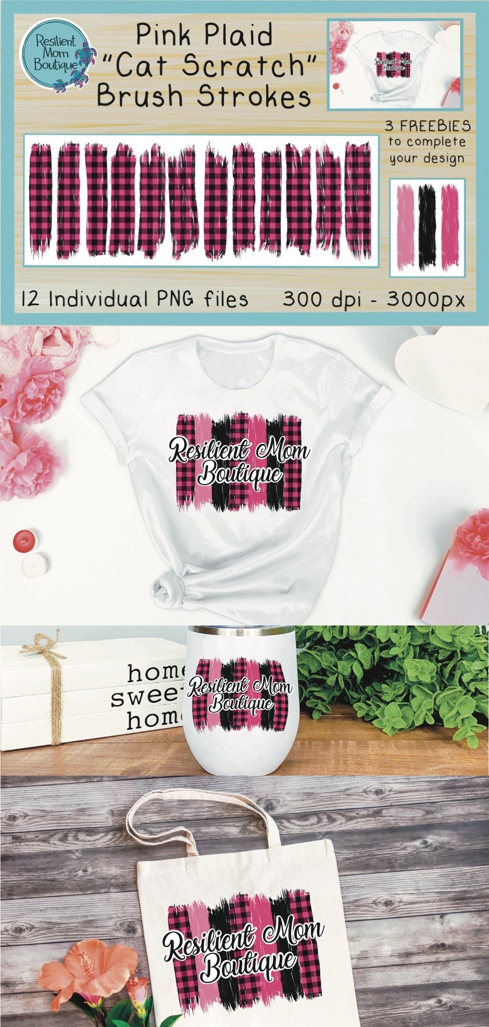 Pink plaid Brush Strokes 12 PNG Sublimation backgrounds