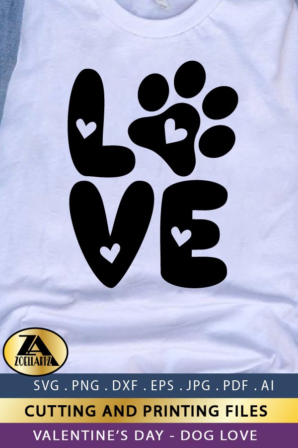 Dog SVG Paw Print SVG Valentines SVG Valentine's Day SVG