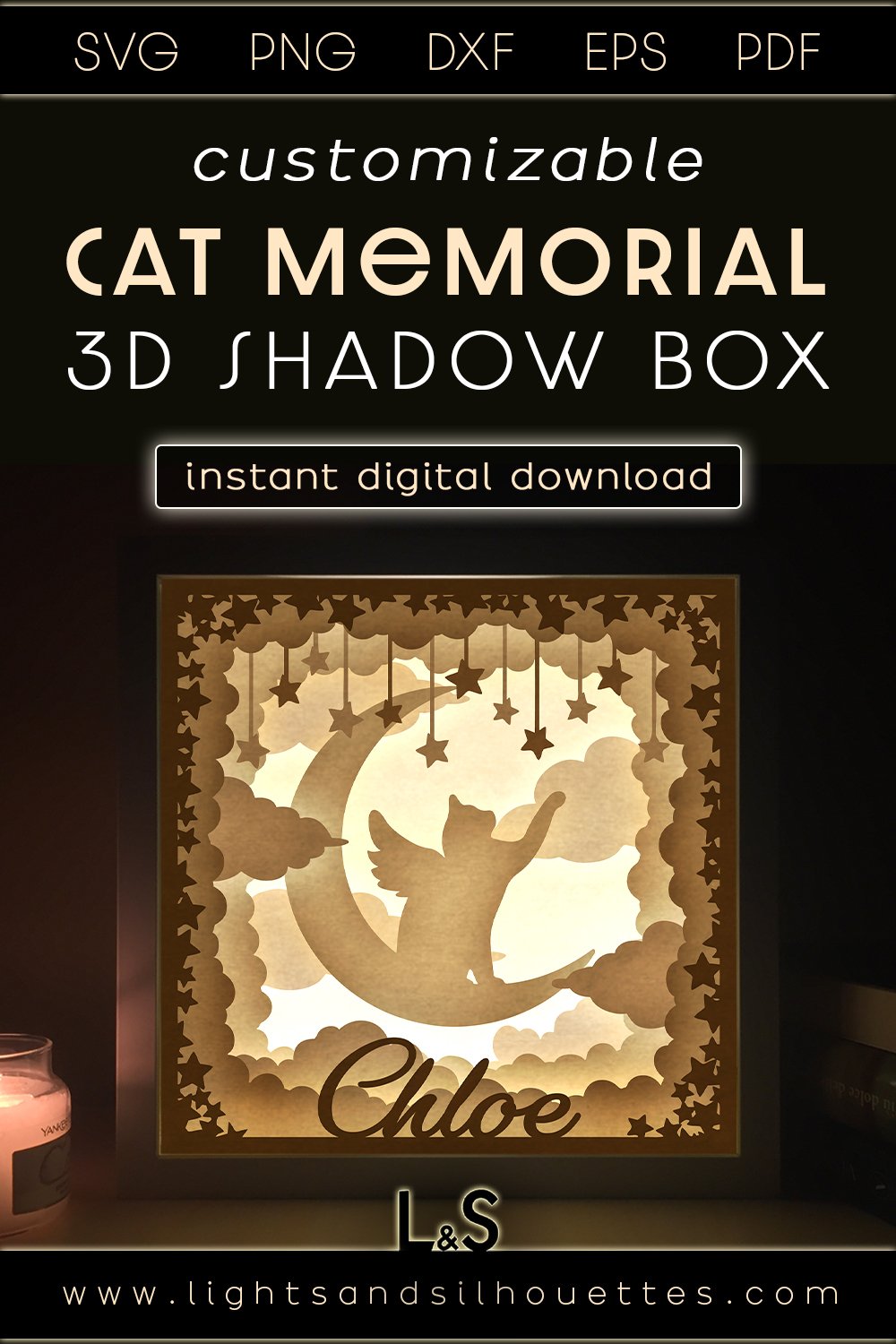 Customizable Cat Memorial Shadow Box | Light Box Svg
