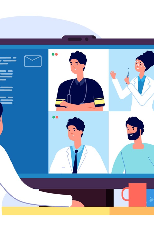 Medical conference online. Doctor video call, paramedic nurs