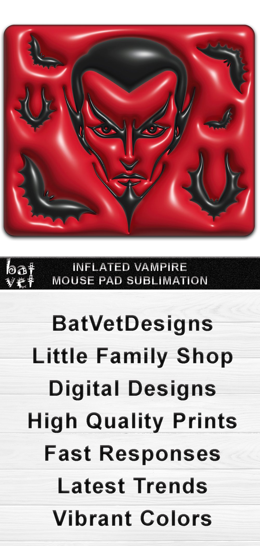 Inflated Vampire Mouse Pad Sublimation | Halloween Mouse Pad