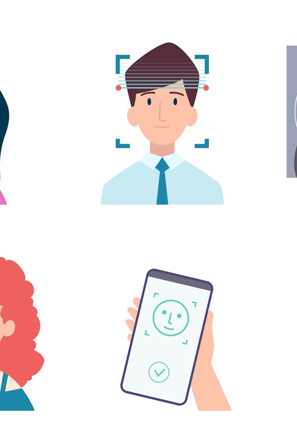 Face identification. Id biometrical people recognition safet