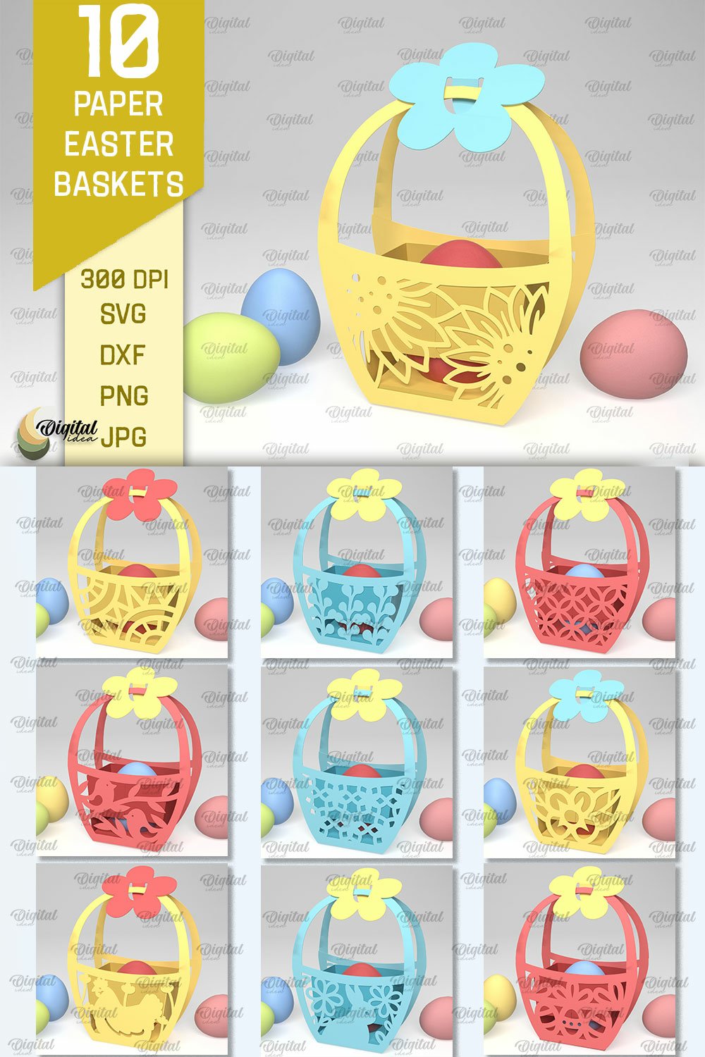 Paper Easter Baskets SVG Bundle. 3D Easter Baskets Paper Cut