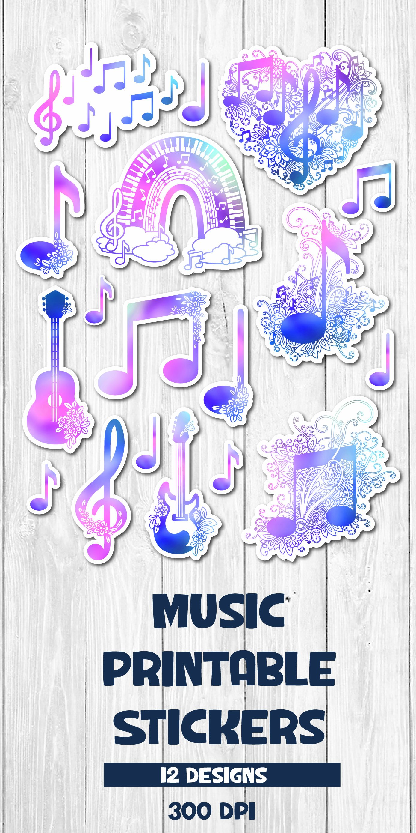 Music Stickers Bundle | Floral Printable Music Stickers