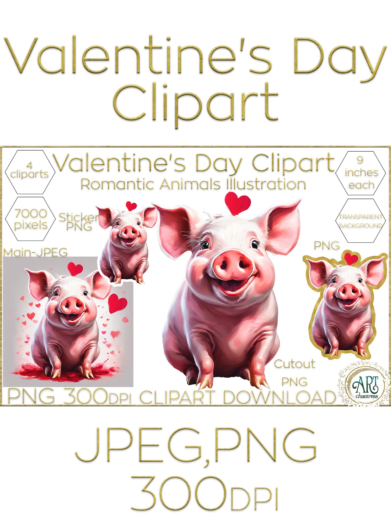 Cute Valentines Day Pig Clipart Funny Animals Pink (3063223)