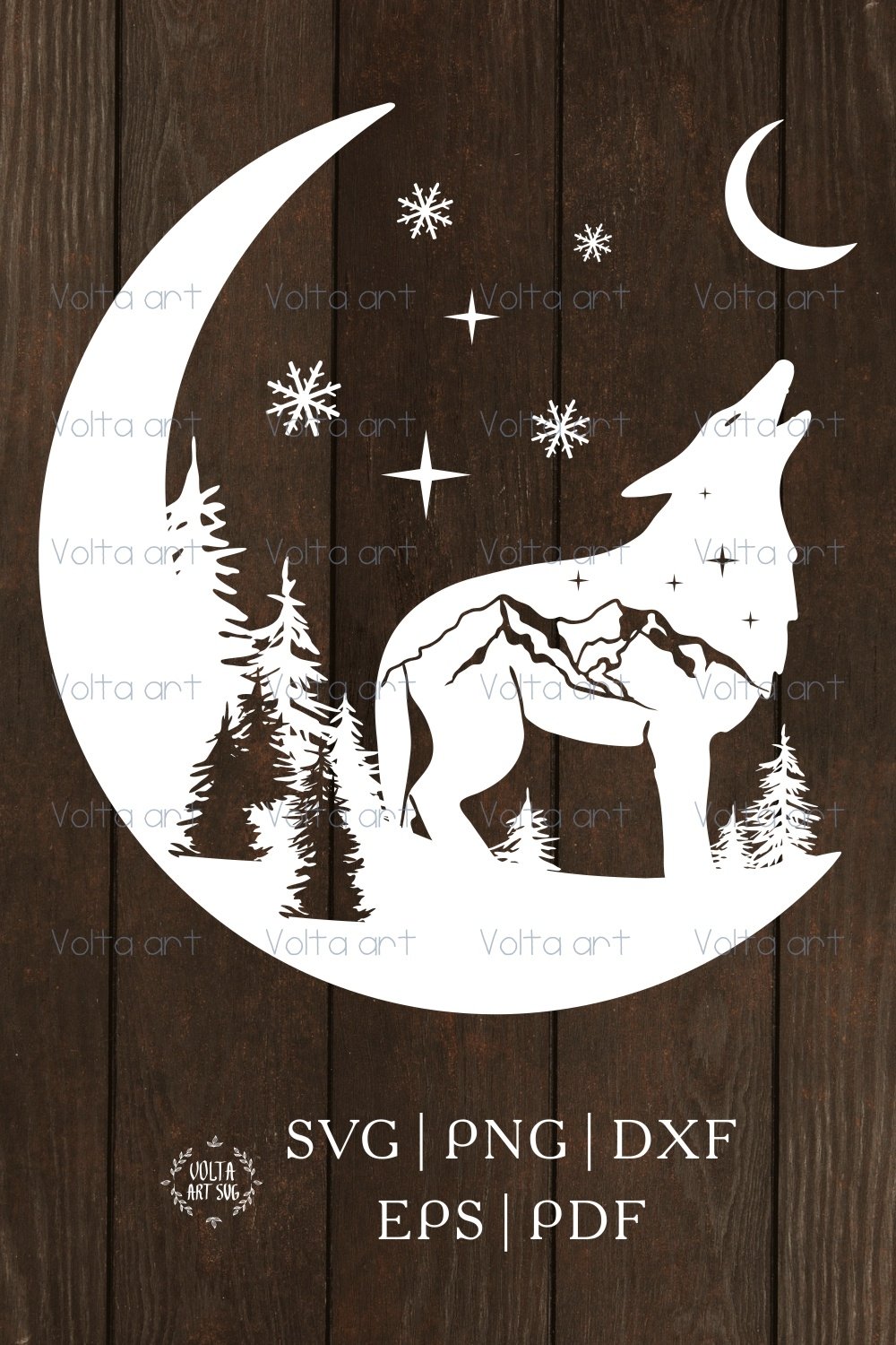 Wolf Moon svg, Howling wolf, Mountain svg, Crescent Moon svg