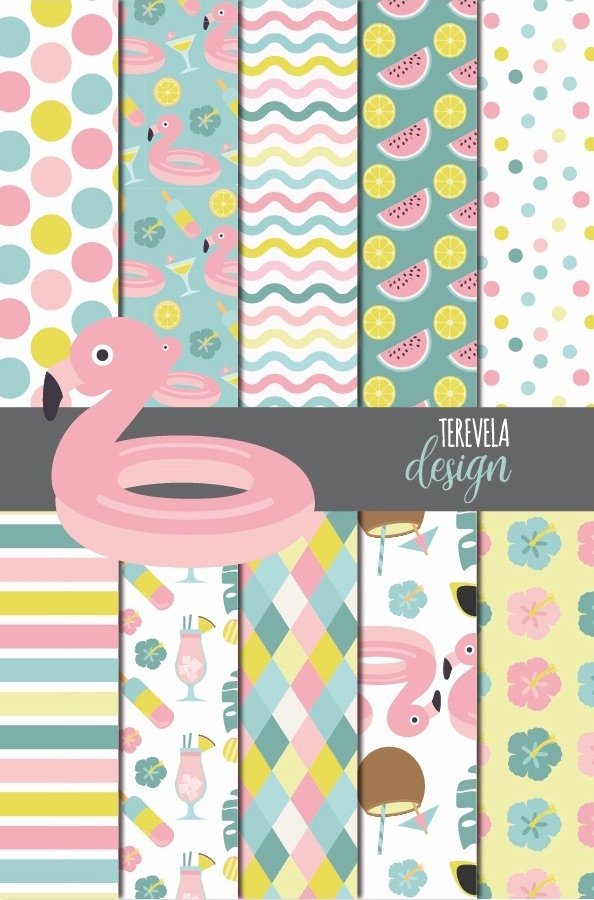 FLAMINGO SUMMER PAPER, RETRO SUMMER, POOL PARTY, SUMMER