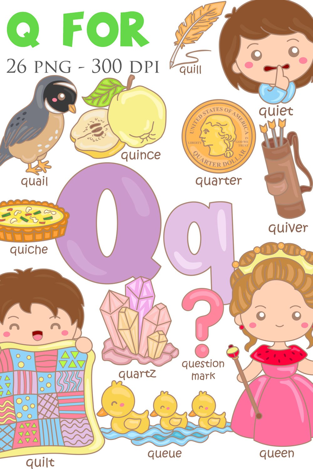 Alphabet Q For Vocabulary Reading Illustration Vector Kids