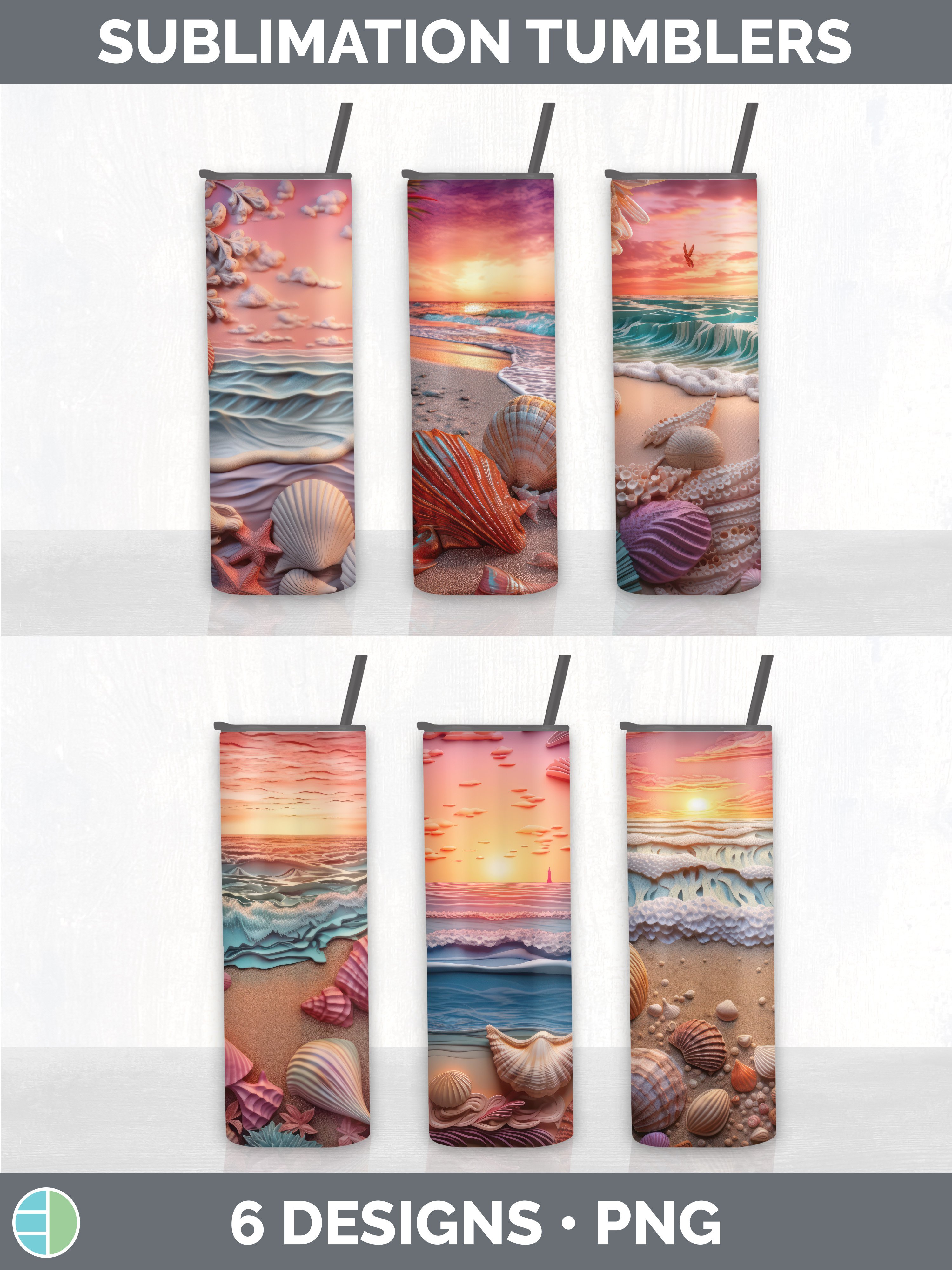 3D Seashell Beach Tumbler | Sublimation 20 oz Skinny Tumbler