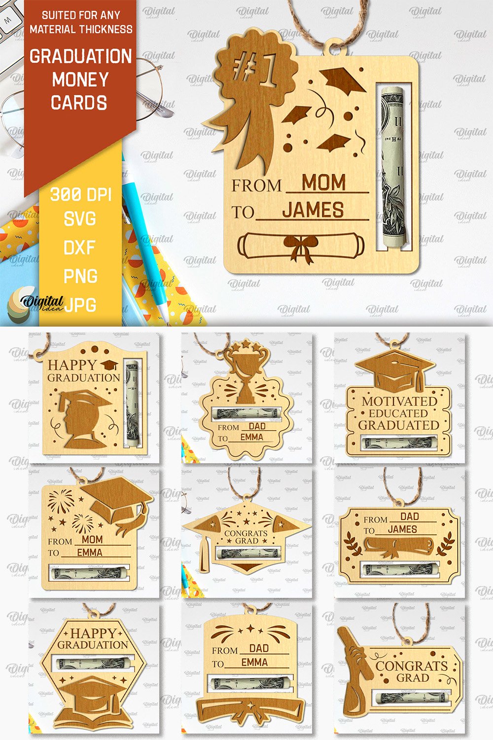 Graduation Money Cards SVG Bundle. Money Holders Laser Cut